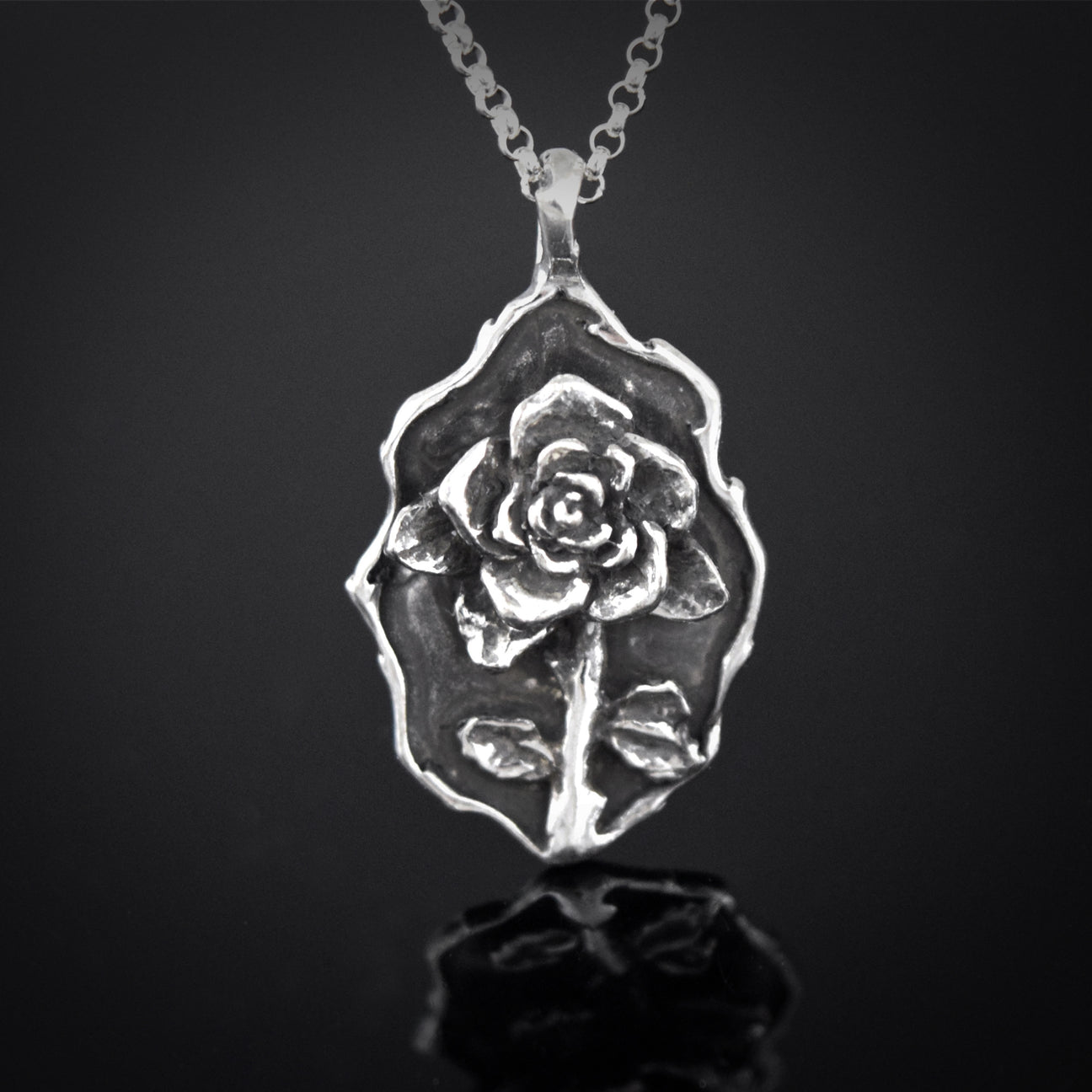 Thorn Frame Rose Necklace ~ Oval – Sanazar Rose